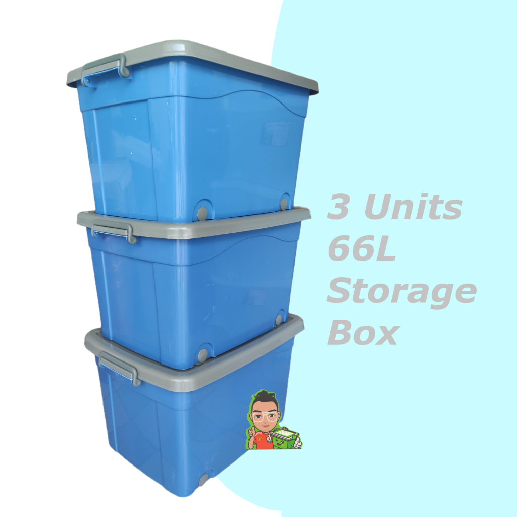 [New] 3 Units 66L Heavy Duty Plastic Storage Box With Wheels / 3 Unit Bekas Simpanan Plastik ...