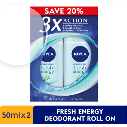 NIVEA Deodorant Energy Fresh Roll On Twin Pack 2x50ml | Shopee Malaysia