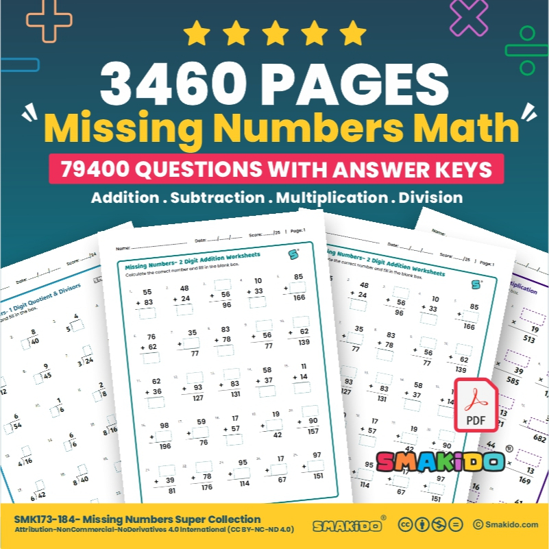📢[ Soft Copy/ PDF ] Missing Numbers Math Worksheets- 3640 pages/ 79400 ...