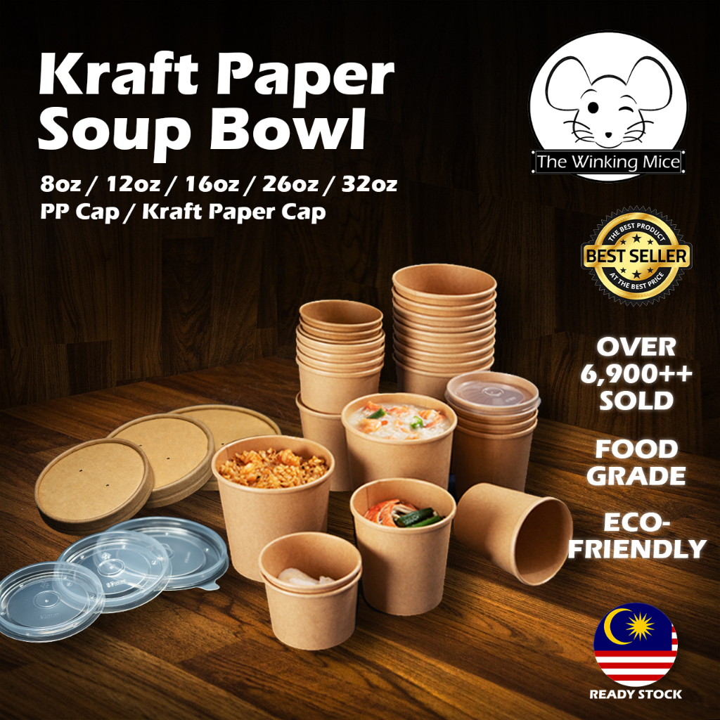 KP/PP-Disposable Kraft Brown Paper Bowls/Cover Fruit Salad Bowl Food ...