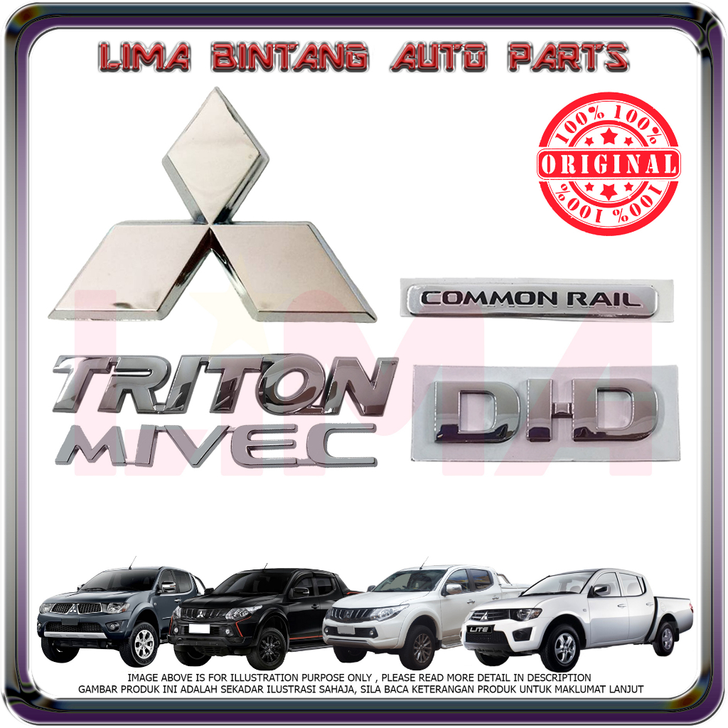 Mitsubishi Triton Rear Trunk Logo Emblem Badge 3 Diamond , Di-D , Mivec ...