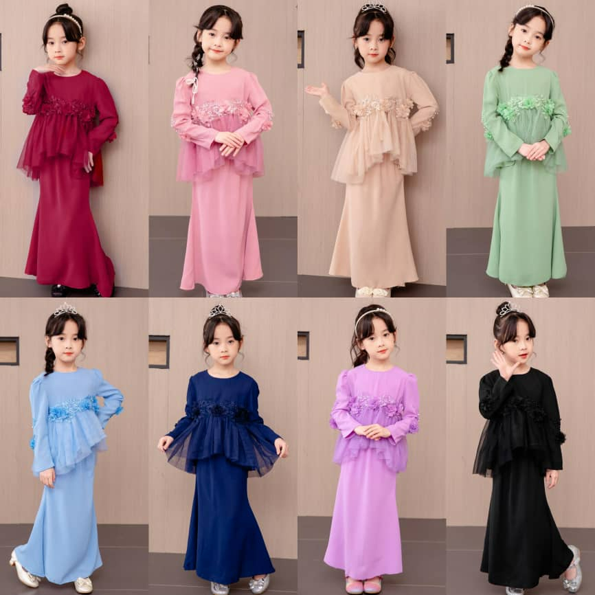 Baju Kurung Moden Kebaya Baju Raya Budak Perempuan Hitam Baby Blue Navy ...