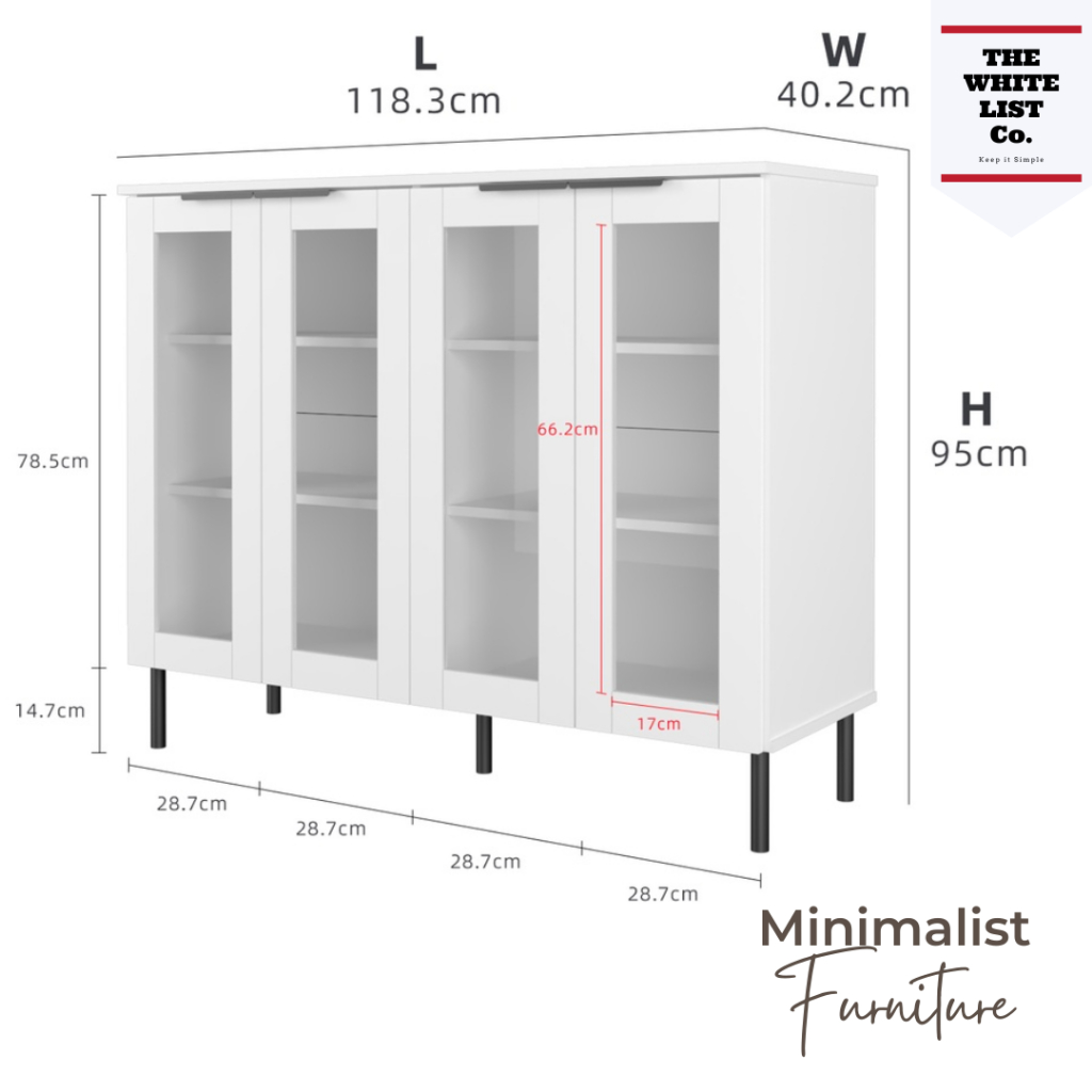 TWLC DIKA 4 Glass Door Display Cabinet Sideboard Cabinet Living Cabinet ...