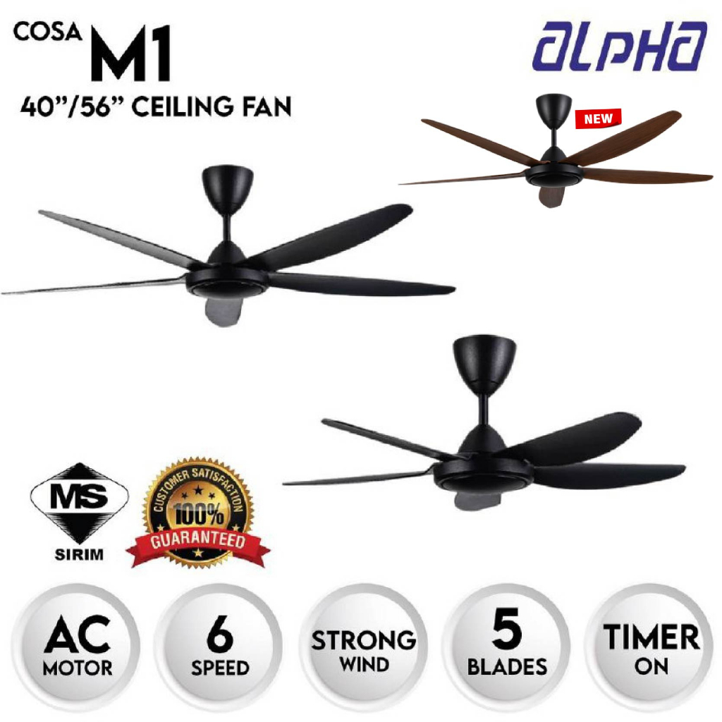 Alpha Cosa M1 5B 56/40 Ceiling Fan Remote Control 6 Speeds Matt Black ...