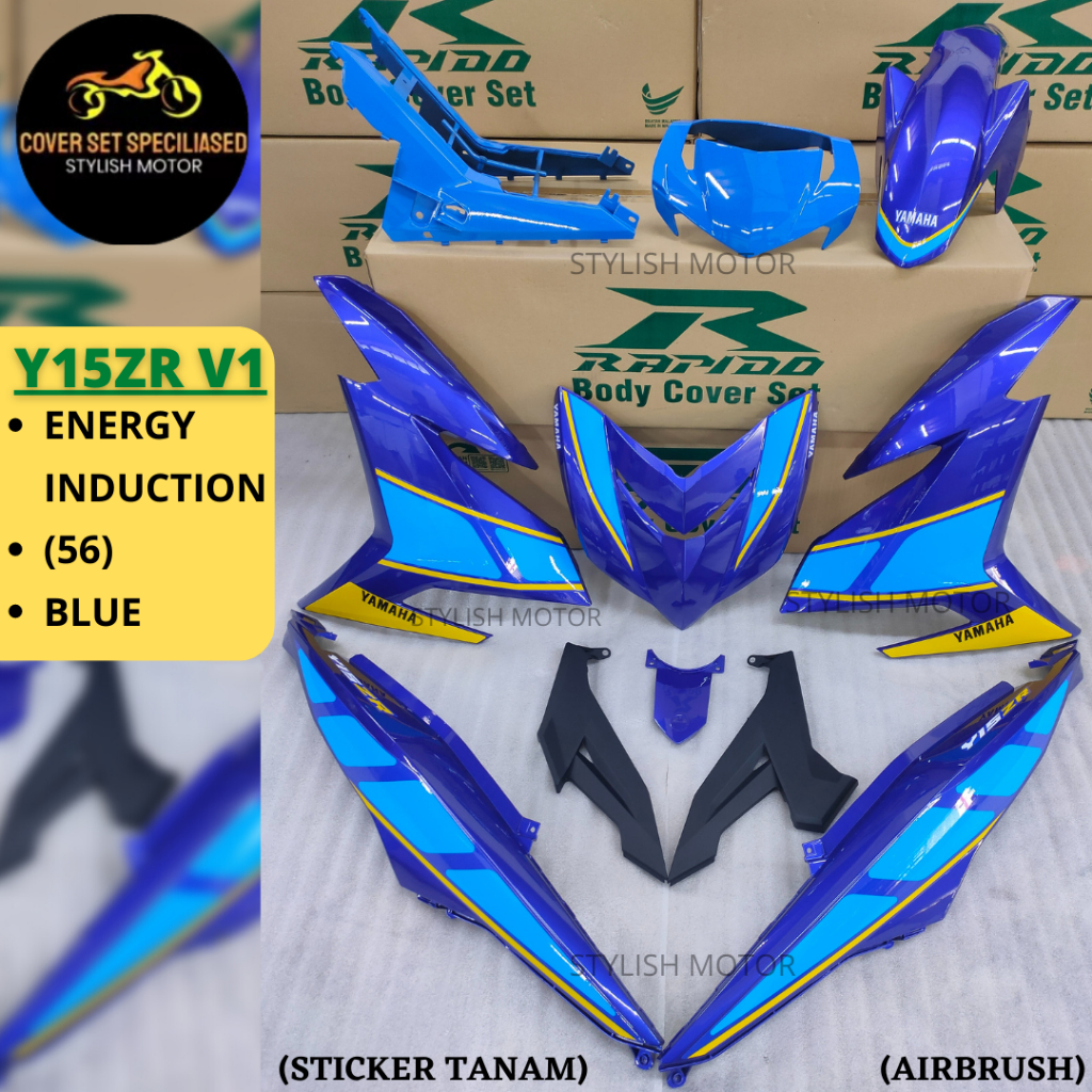 (STICKER TANAM/AIRBRUSH) RAPIDO COVER SET YAMAHA Y15 Y15ZR V1/V2 ENERGY INDUCTION (56) BLUE ...