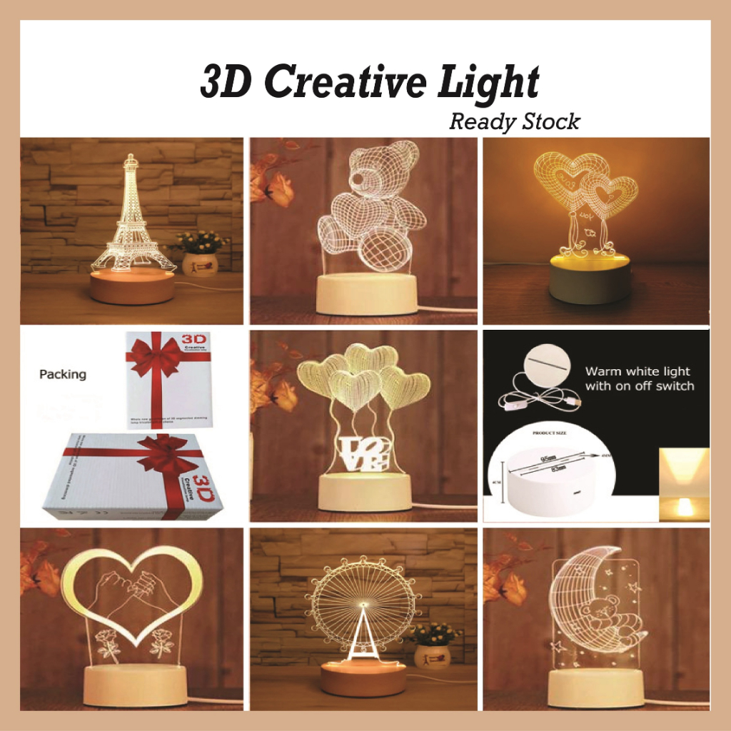 Creative USB 3D LED Light Acrylic LED Light Decoration Table Night Lamp ...