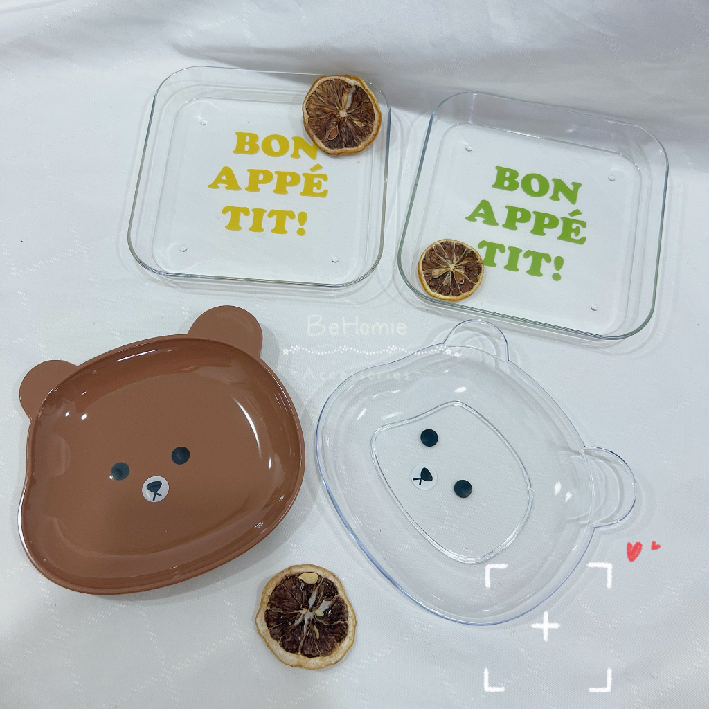 Cute bear plate breakfast plate children kid plastic transparent bone ...