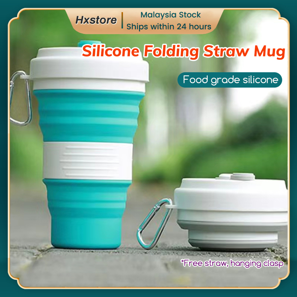 【M'sia Stock】600ml Portable Travel Mug Folding Silicone Mug Compression ...
