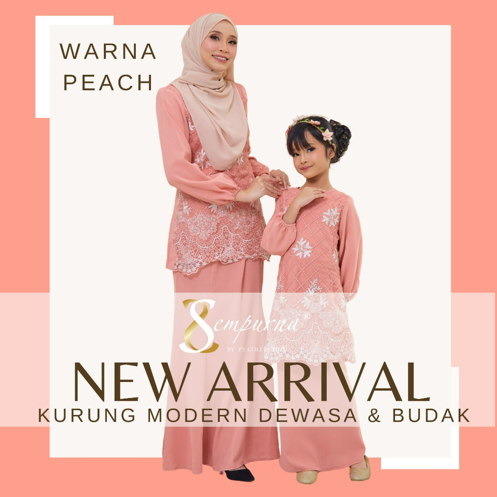 KOLEKSI RAYA BAJU KURUNG MODERN PEACH DEWASA & BUDAK SEPASANG - BAJU ...