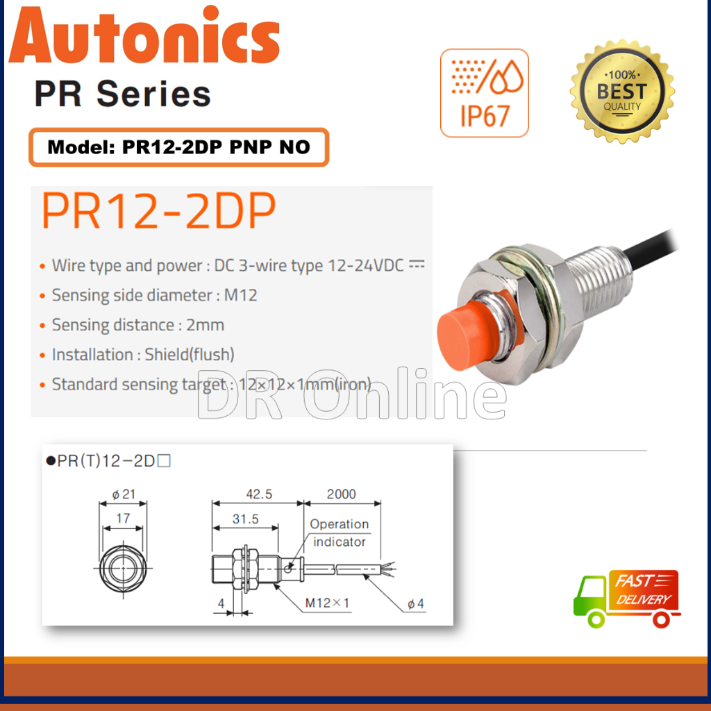 Autonics Proximity Sensor PR12-2DP M12 Sensing2MM DC3 WIRE PNP NO 12-24VDC ~PR12-2DP | Shopee ...