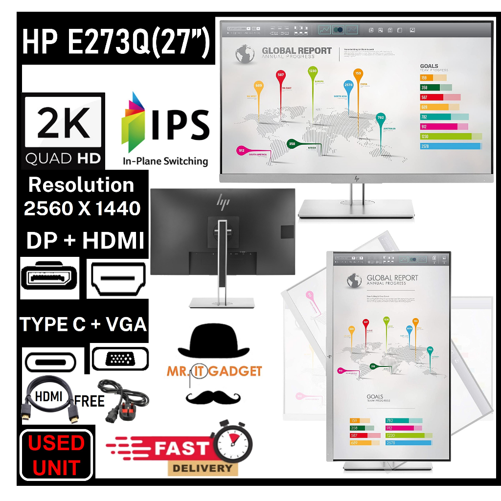 HP ELITEDISPLAY E273q 27"Inch Monitor IPS PANEL 2K Resolution (2560 x ...