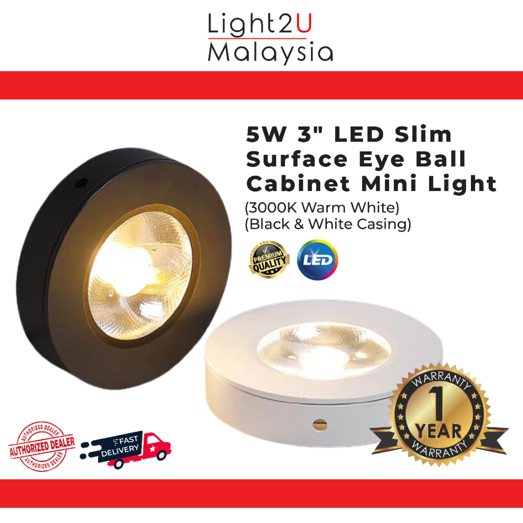 5W 3" LED Slim Surface Eye Ball Cabinet Mini Light (3000K Warm White ...