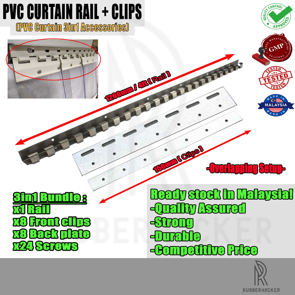 PVC Curtain Railing And Clips 4in1 bundled Overlap Setup, SS304 ...