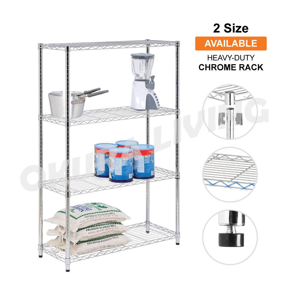 OKURA 4 Tier Multipurpose Chrome Rack Home Living Kitchen Rack Rak ...