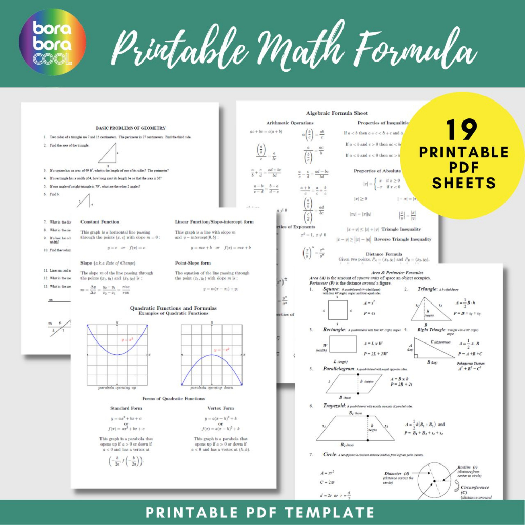 Mathmatic formula study Printable PDF - Algebra geometry Trigonometry unit Conversion factor ...