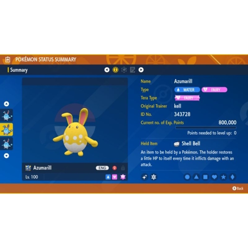 Pokemon Scarlet & Violet 6IVs Shiny Azumarill With Full EV Trained Tera ...