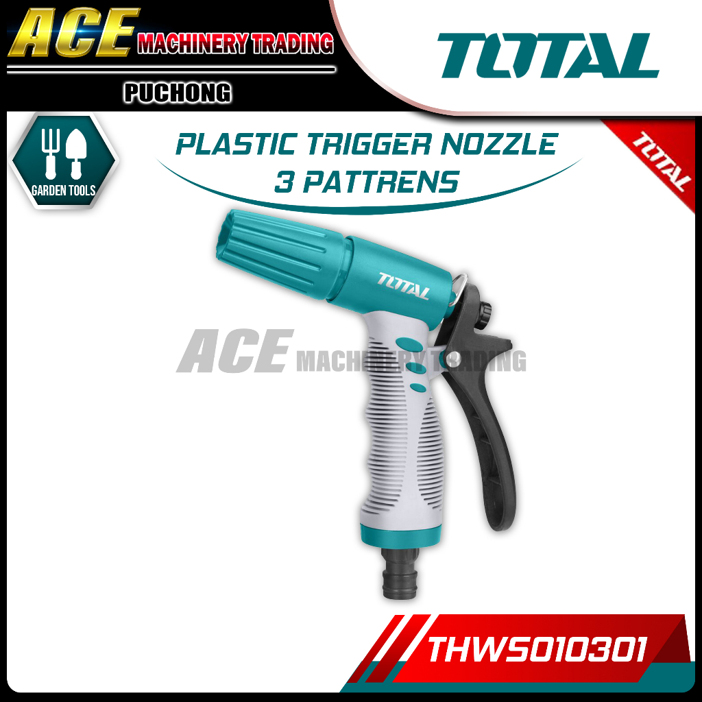 [ Total ] Plastic Trigger Nozzle (3 Spray Patterns) For Gardening Hose ...