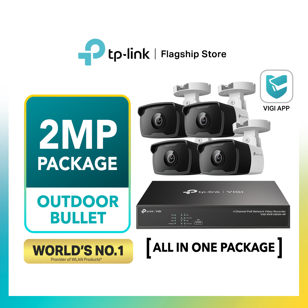 TP-Link VIGI CCTV 4 Channel Bundle Set PoE IP Camera C320I + NVR1004H-4P Outdoor IR Network ...