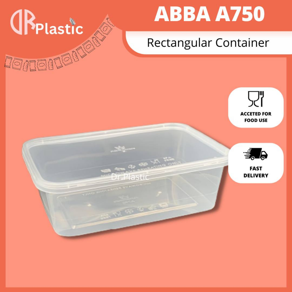 Abba A750 Rectangular Disposable Plastic Food Container [ 50sets± ...