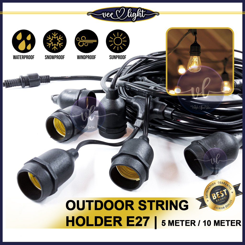 Outdoor Hanging String Light Bulb Set Lamp Holder Lampu Raya Waterproof ...