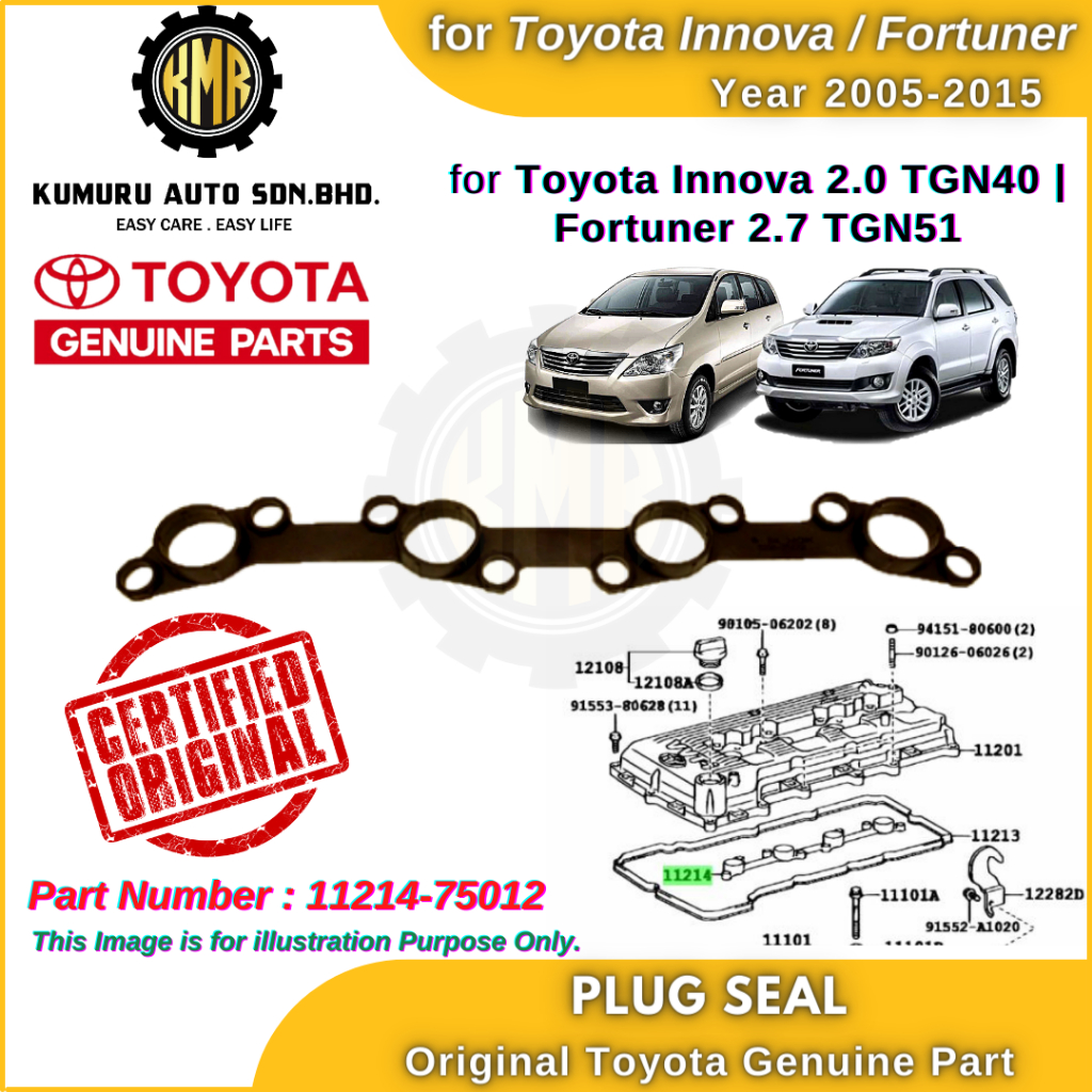 (1pc) 11214-75012 Original Plug Seal Toyota Innova TGN40 2.0 Fortuner ...