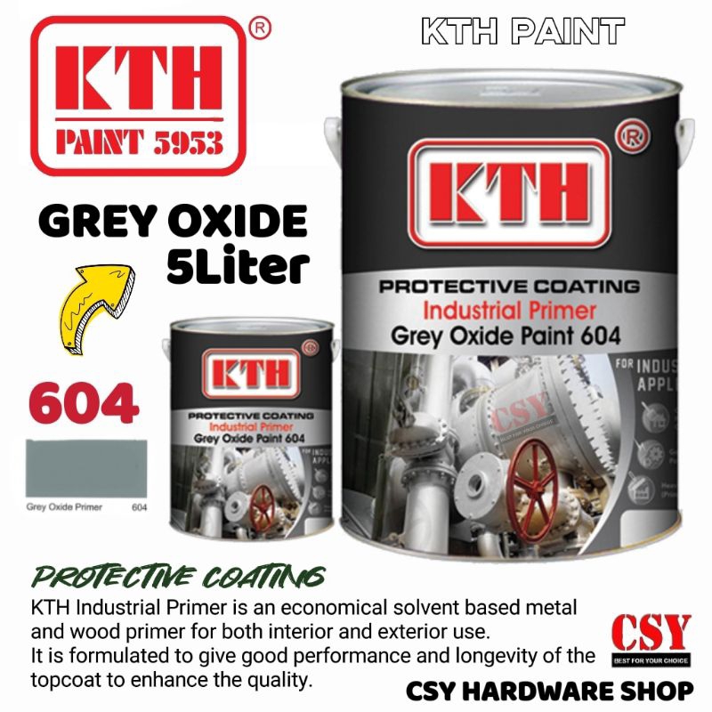 KTH PAINT GREY OXIDE Primer 604 5liter / cat undercoat Besi Dan kayu ...