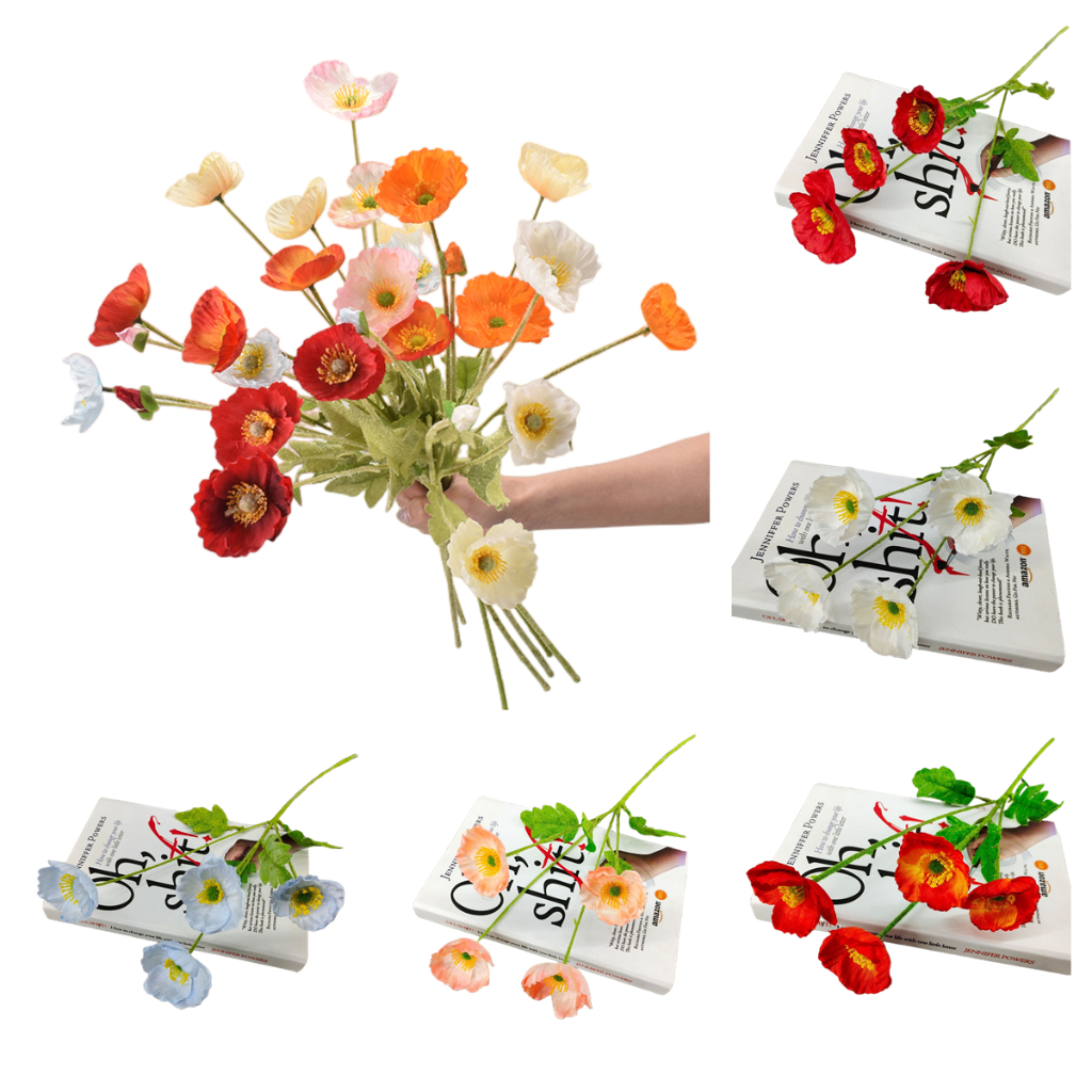 4 Head Poppies Artificial Flower for Wedding Home Office Daisy ...