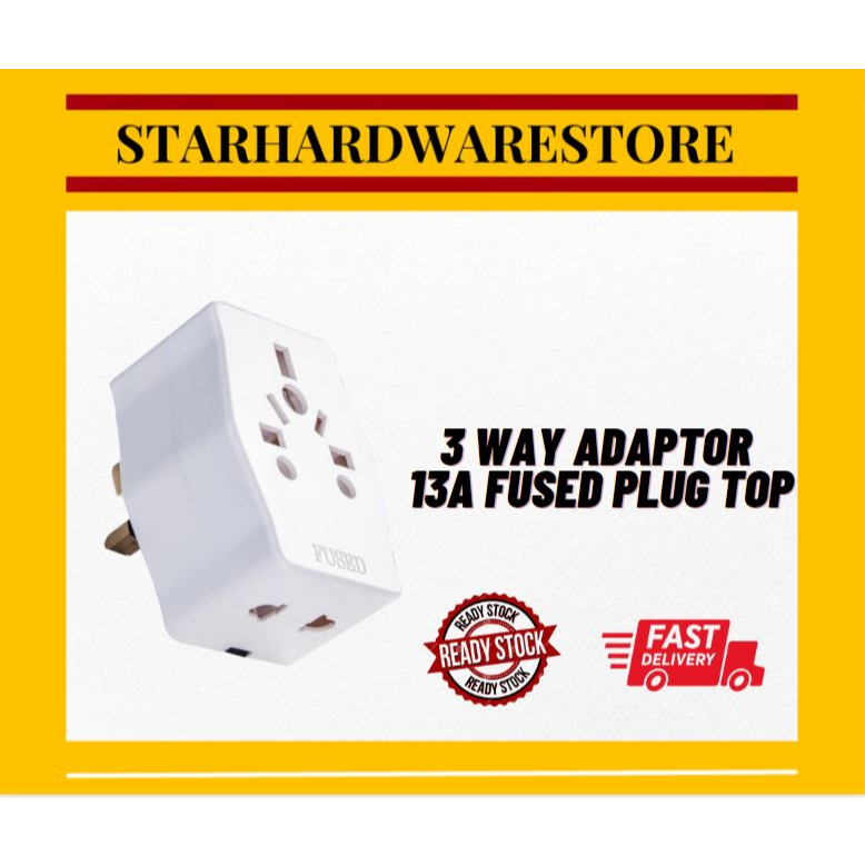 MAJU Quality 3 Way Adaptor Malaysia Sirim Fused 250V 13A UK 3 Pin ...
