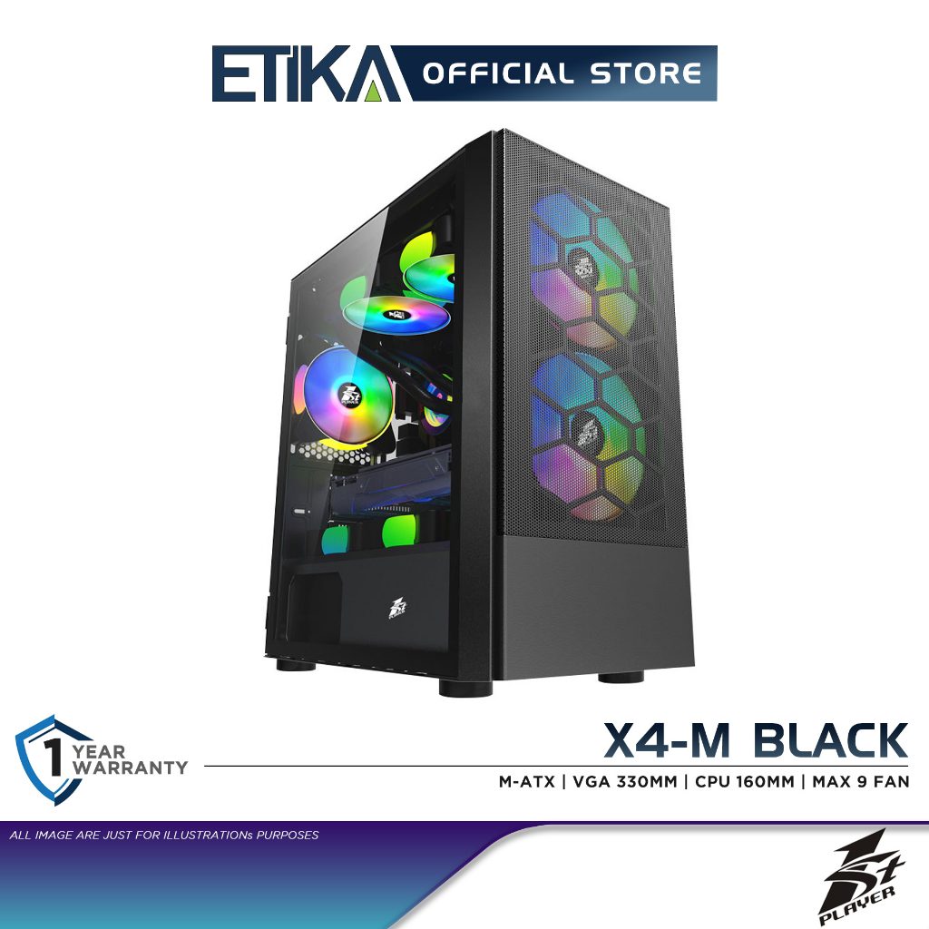 1st Player X4-M Black | Micro ATX Front PC Gaming Casing | Metal Mesh Side Tempered Glass | M ...