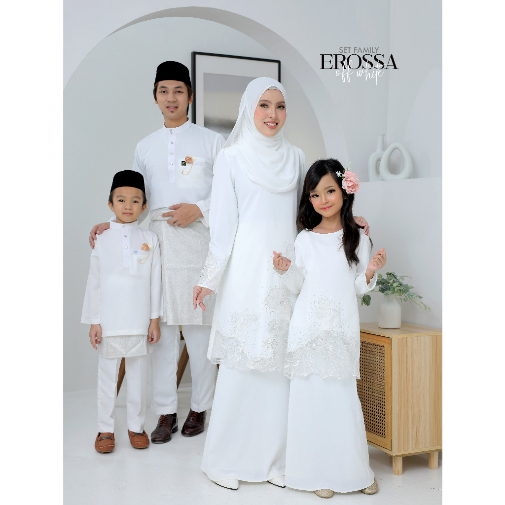 Moff Set Family BAJU Kurung Moden Erossa IN OFFWHITE Dewasa | Budak by MOFF2U | Shopee Malaysia