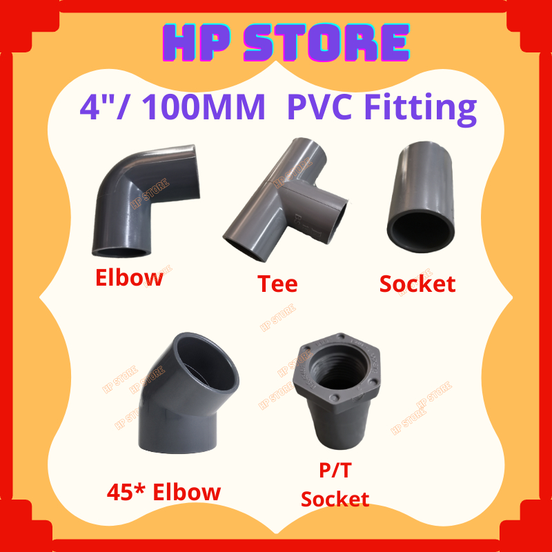 100mm 4" PVC Fitting PVC Joint Connector PVC Elbow Socket Elbow Tee P/T ...