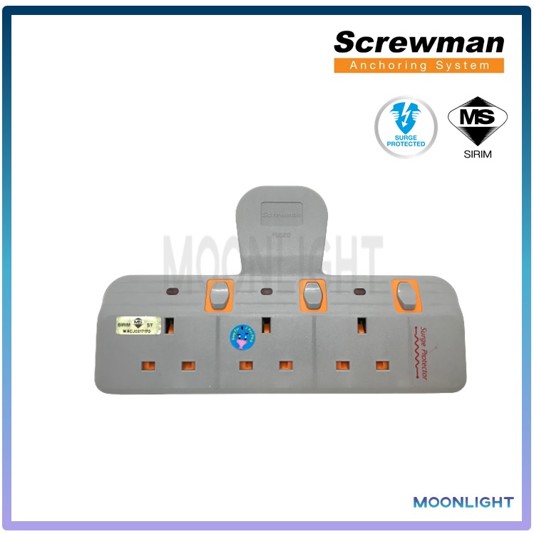 Screwman T-Adaport 3 Way 4 Way Wall Extension Multiple Plug Adaptor ...