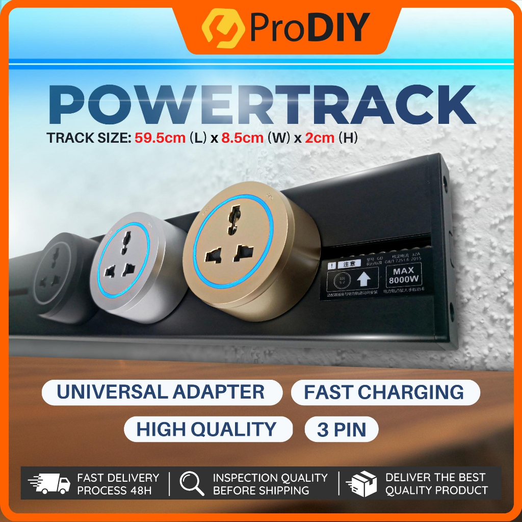 PRODIY 8000W 32A Power Track Socket Surface Type + LED 13A Plug Adapter ...