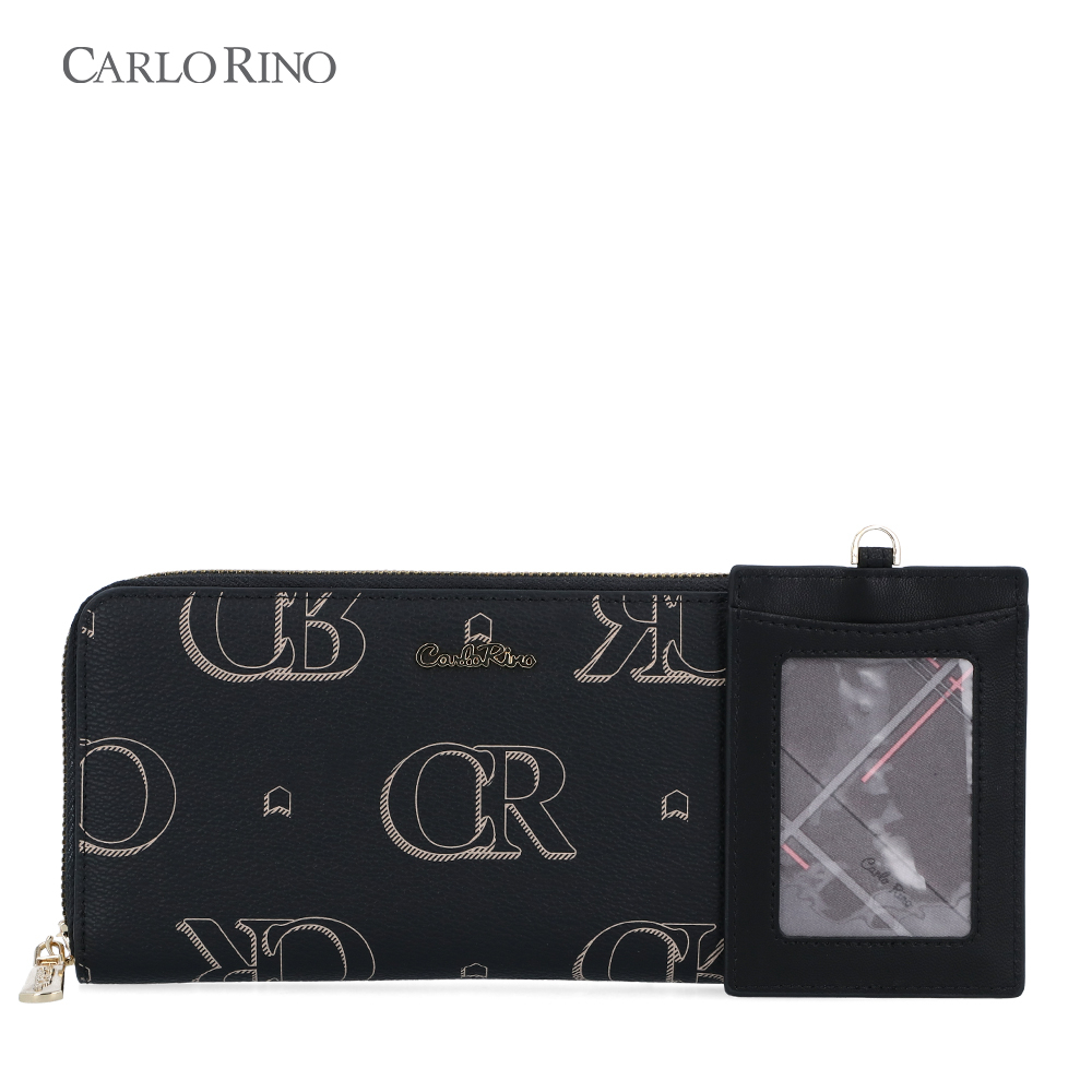 Carlo Rino Black Logogram Zip-Around Wallet with Lanyard | Shopee Malaysia