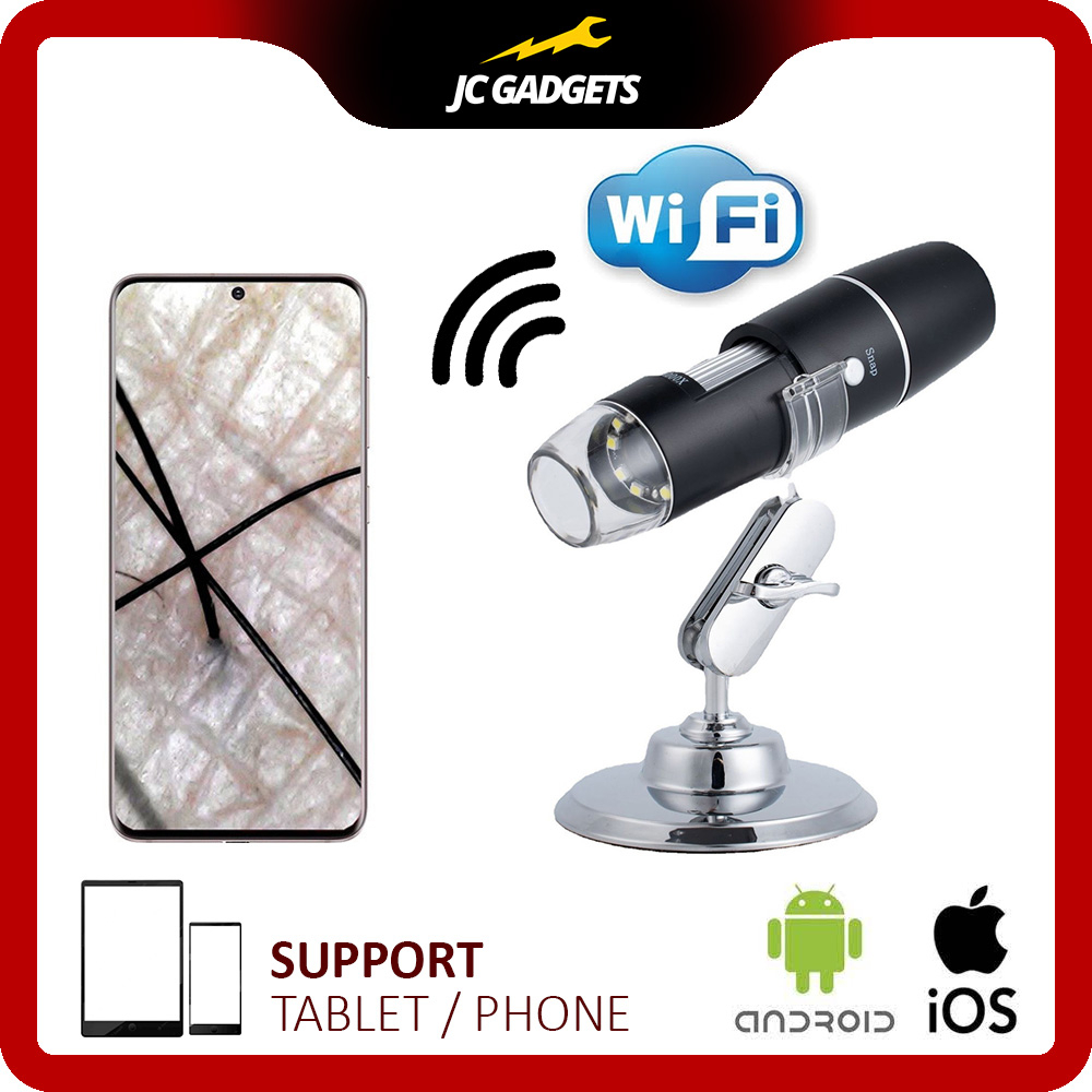 3 In 1 HD Wifi USB 1600X 2MP Zoom Digital Microscope 8 LED Micro USB ...