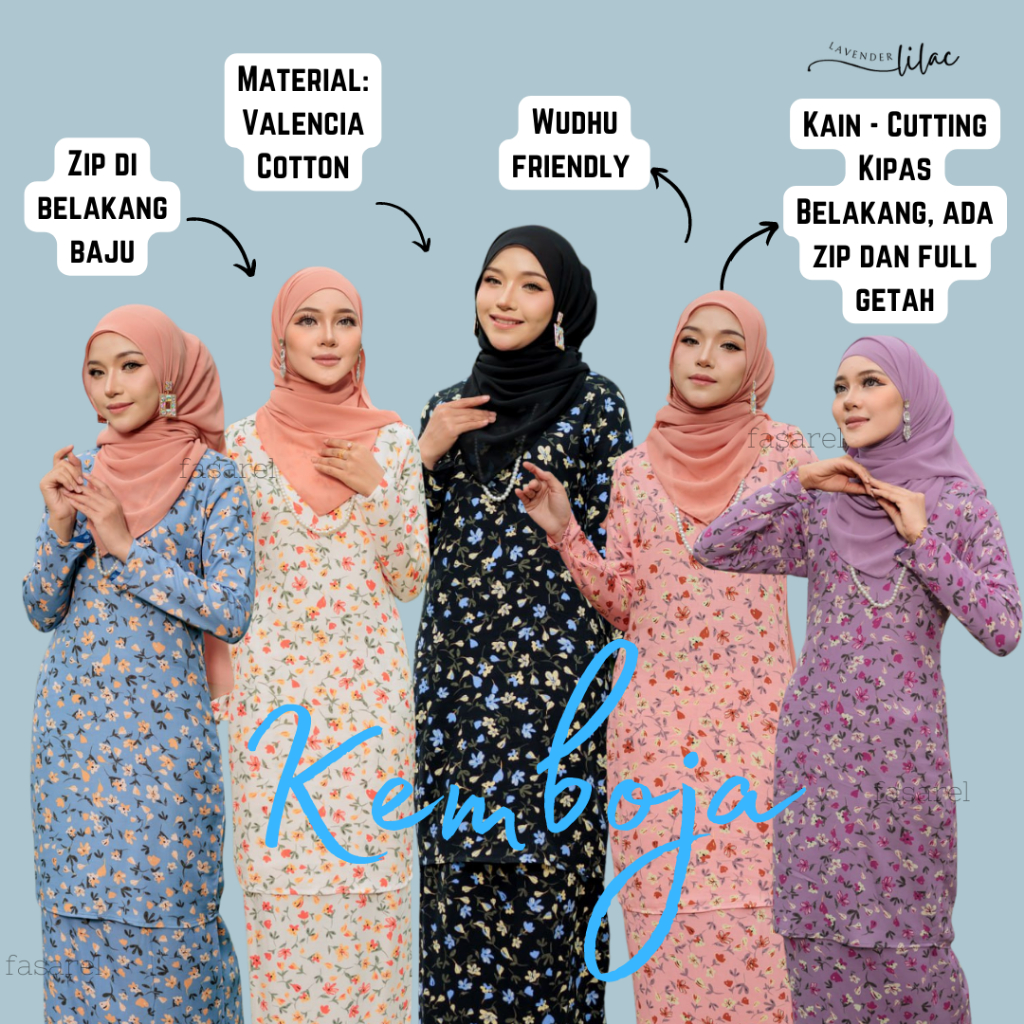 Baju kurung plussize wudhu friendly flora bunga kecil kain kipas ...