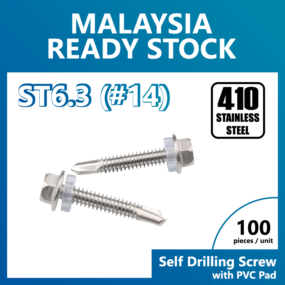 ST6.3 Self Drilling Screw 410 Stainless Steel Hex Flanged Roof Stronger Better | Shopee Malaysia