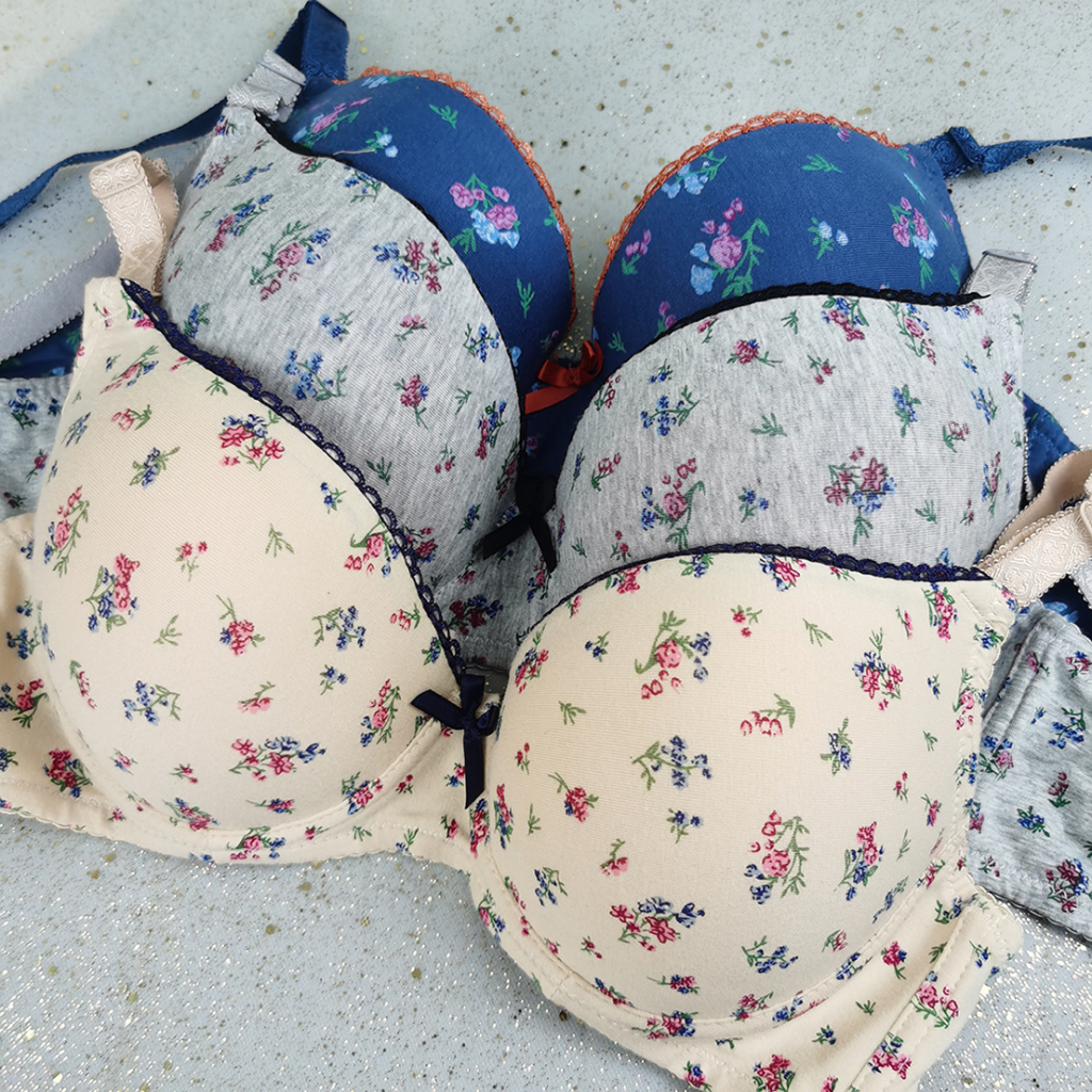 Bra Plus Size CUP C/D saiz 40-46 Cotton Berdawai Corak Bunga [DEMI] Bra ...