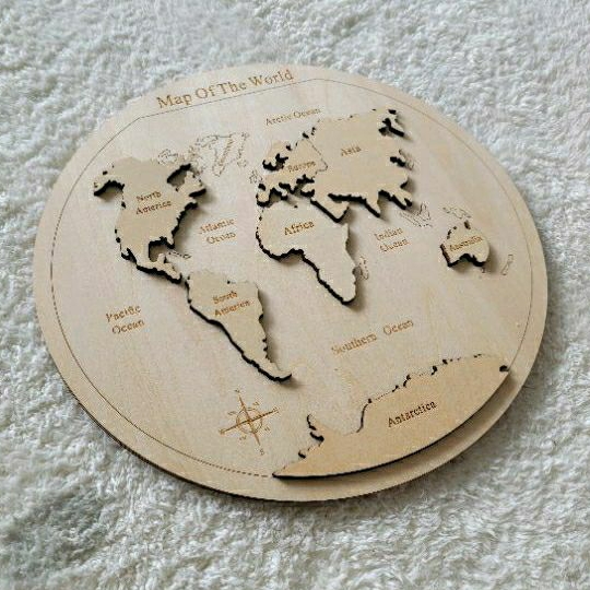 World Map Wooden Puzzle, Montessori Toy World Continents Wooden puzzles ...