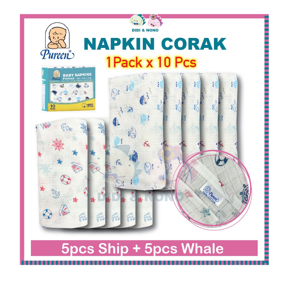 10Helai PUREEN Baby Napkin Printed Kain Lampin Bayi Bercorak,baby ...