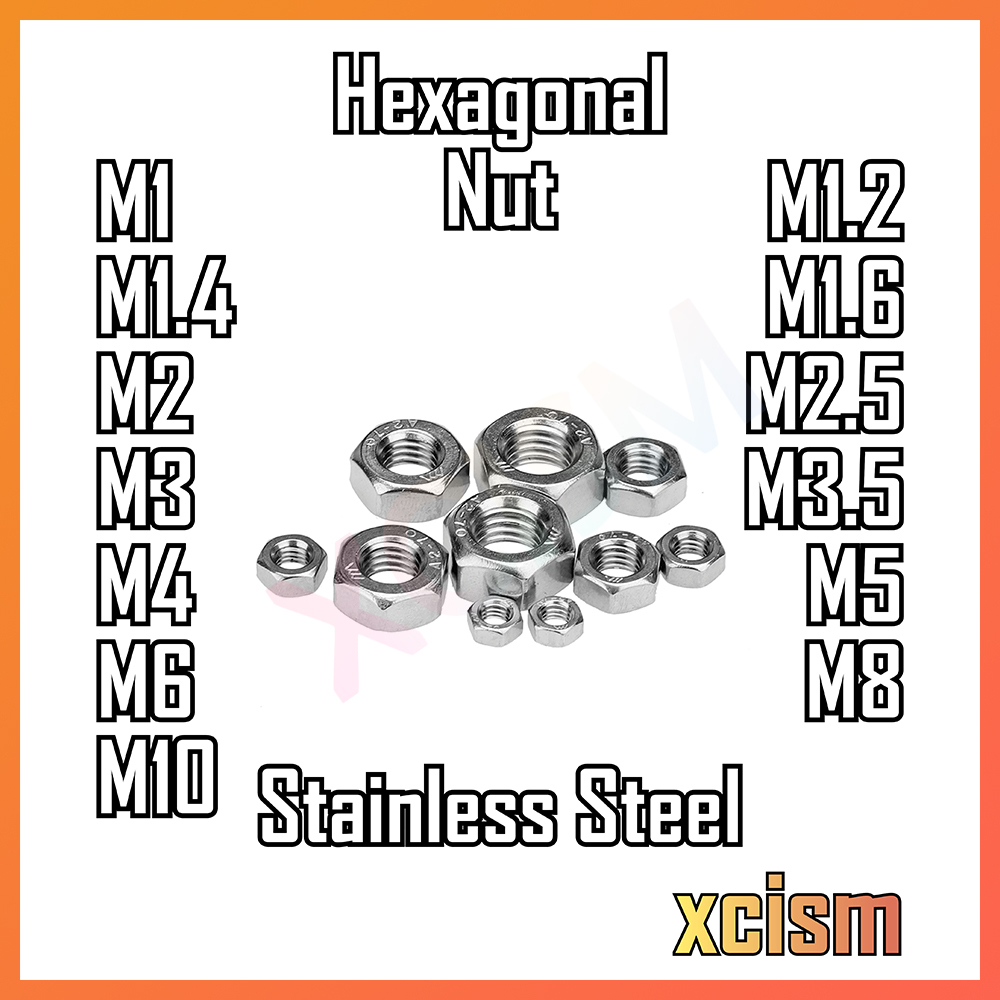 Hex Nut Hexagon Nat for Bolt Screw Skru - M1 M1.2 M1.4 M1.6 M2 M2.5 M3 M3.5 M4 M5 M6 M8 M10 ...