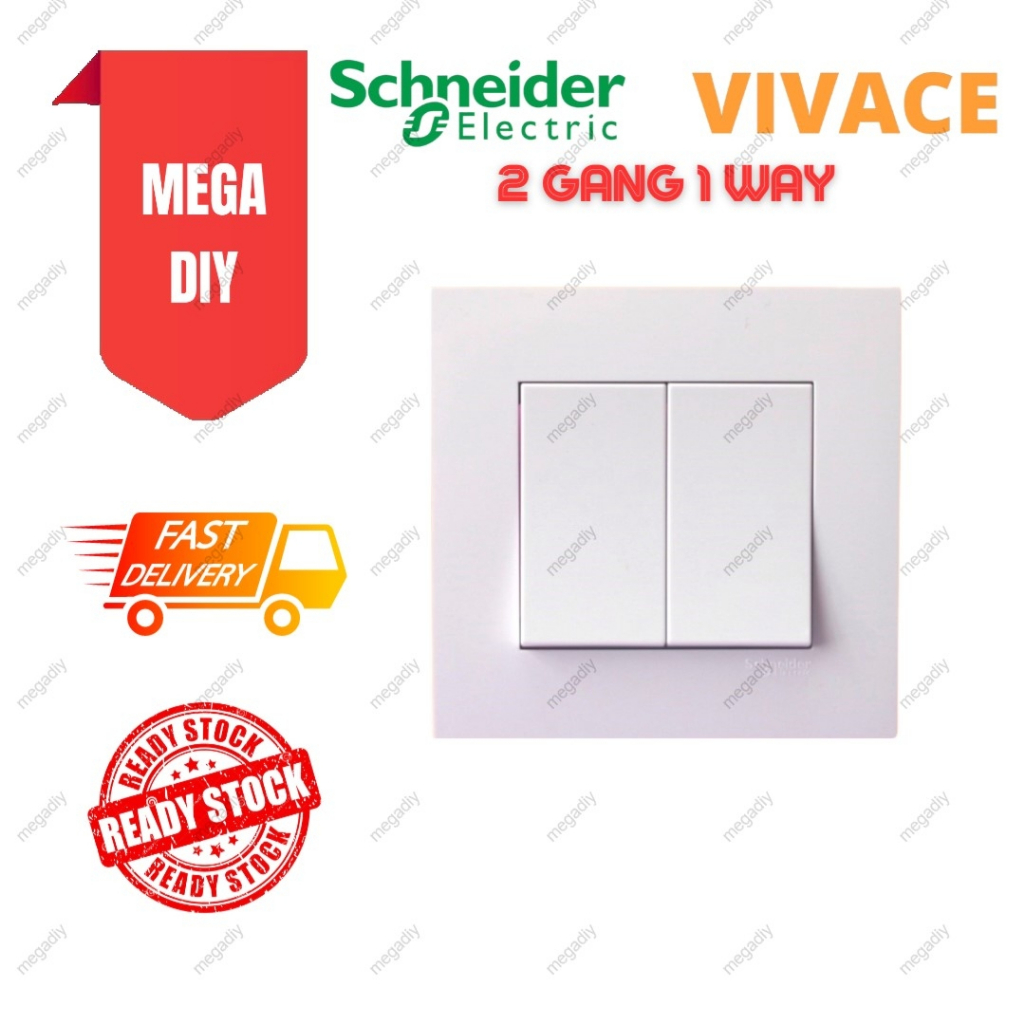 Schneider Vivace Switch 2 Gang 1 Way 2G1W 16AX 250W Suis Soket | Shopee ...