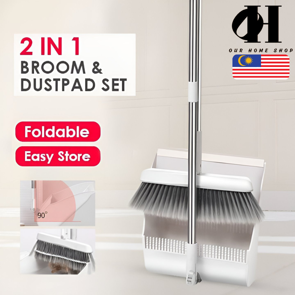 [Ready Stock] Home Kitchen 2 in 1 Foldable Sweeper Broom Dustpan Set Outdoor Broom Set Penyapu ...
