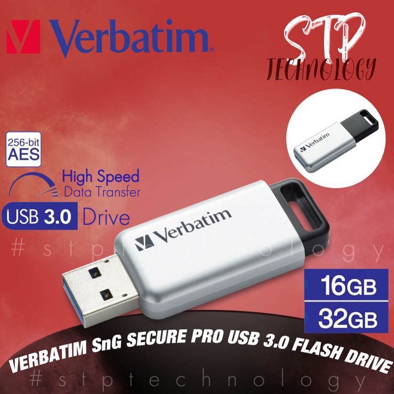 Verbatim SnG Secure Pro USB 3.0 Flash Drive with 256-Bit AES Hardware ...