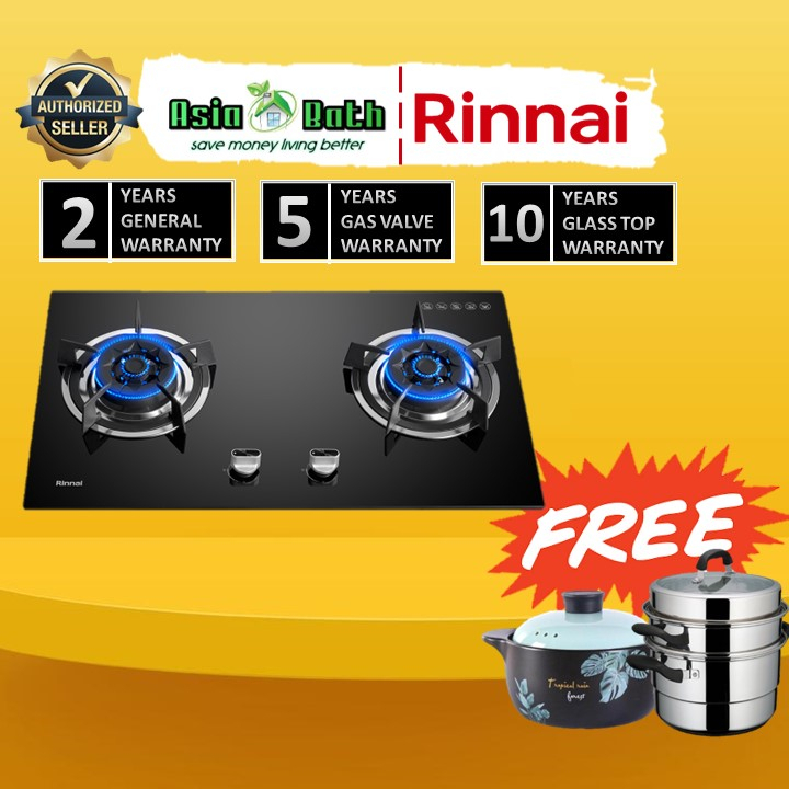 Rinnai 4.5kW RB782G 3 Burner Built-in Gas Tempered Glass Stove With Safety Device RB-782G ...