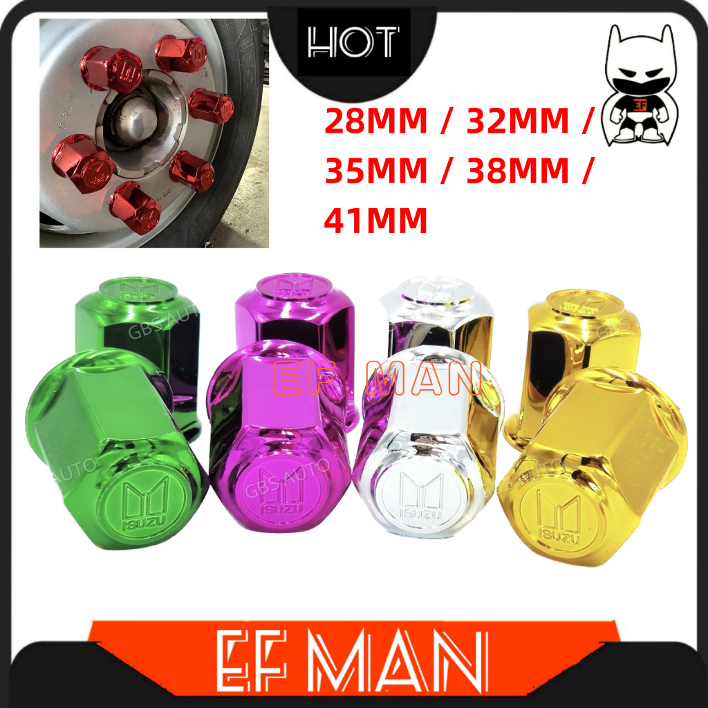 THAILAND STYLE LORRY RIM NUT COVER CHROME ISUZU LOGO 41MM LORI TAYAR ...