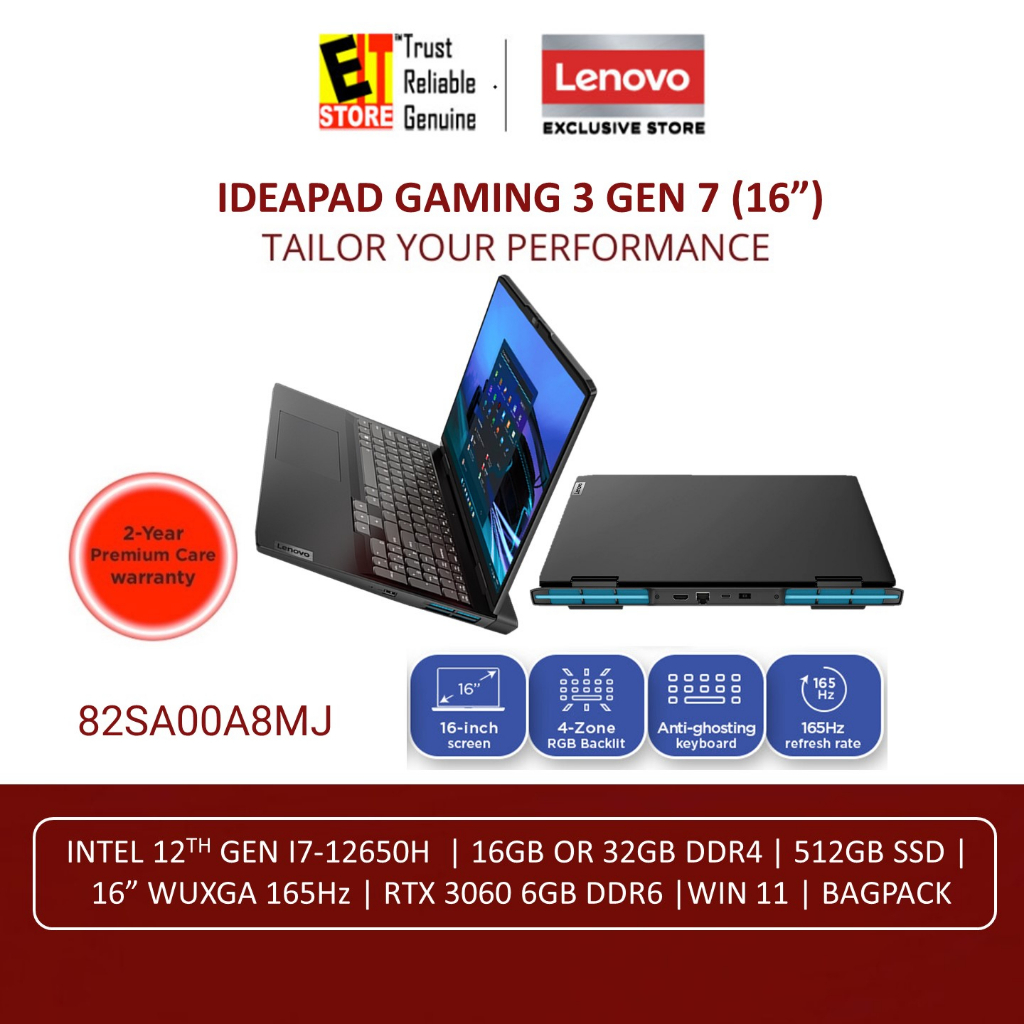 Lenovo IdeaPad Gaming 3 16IAH7 Gaming Laptop (Intel i7-12650H/16GB ...