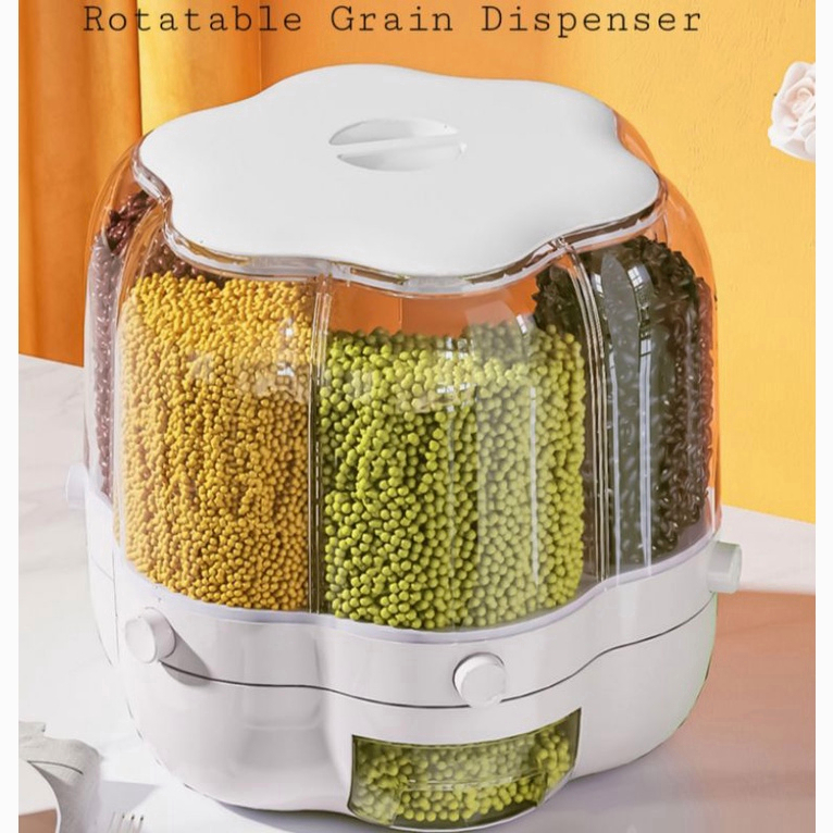 6 Grid Rotating Rice Dispenser Rice Storage Bucket Rice And Grain ...
