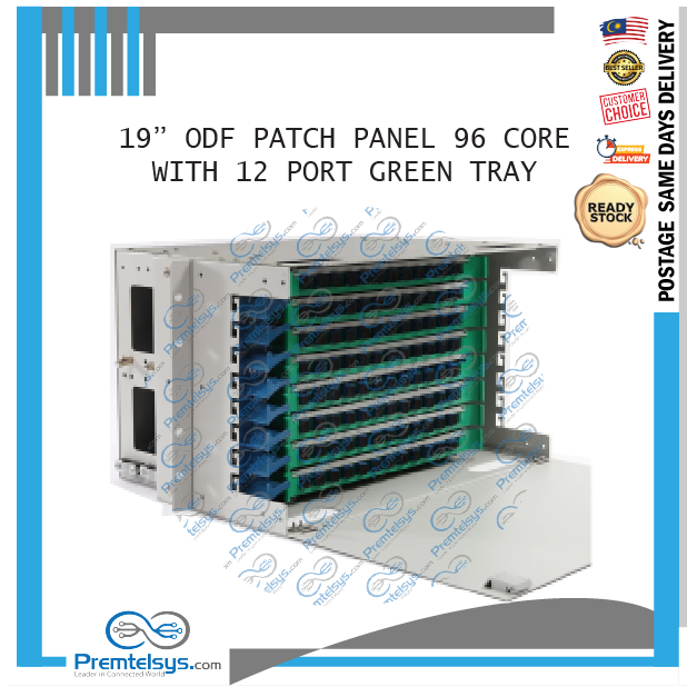 [READY STOCK] 19" ODF Patch Panel 96Core with 12Port Green Tray ...