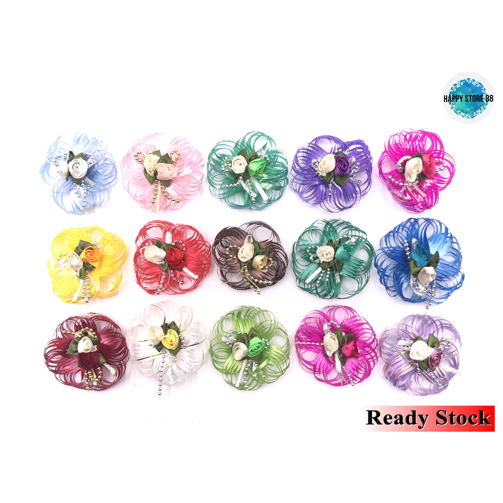 Ribbon Bow Flower Corsage / Ribbon Brooches / Bunga Kendarat / Bunga ...